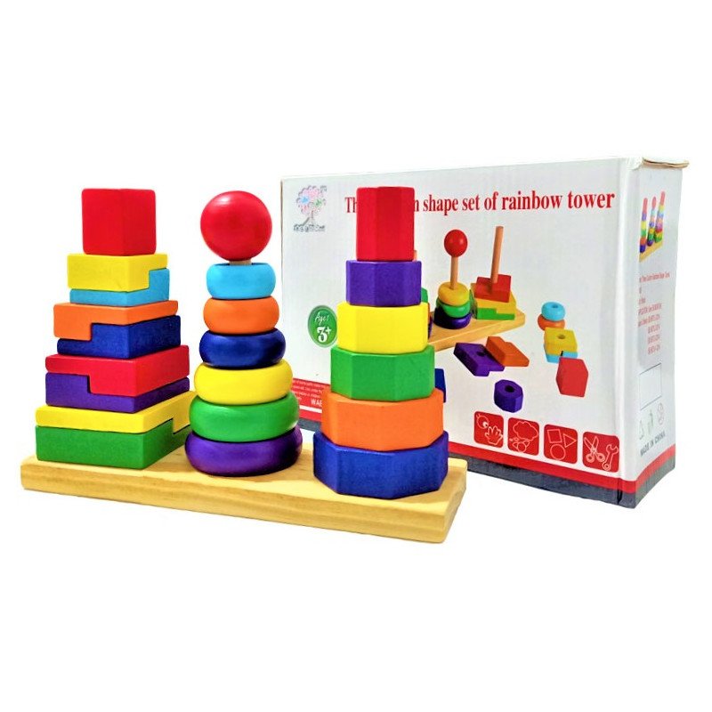 Wooden 3 Column Rainbow Tower - Kids Island - Toys & Baby Shop