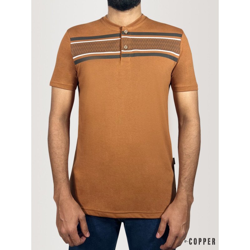 Men's Mud Brown Printed Henley - 833 - Zoop