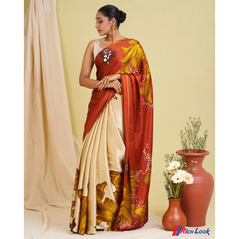 Printed Batik Silk Saree - Rich Look