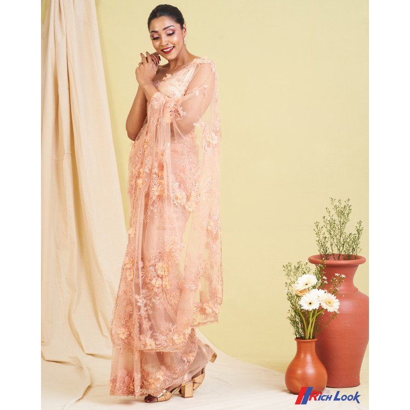 Silk Embroidery Net Saree - Rich Look