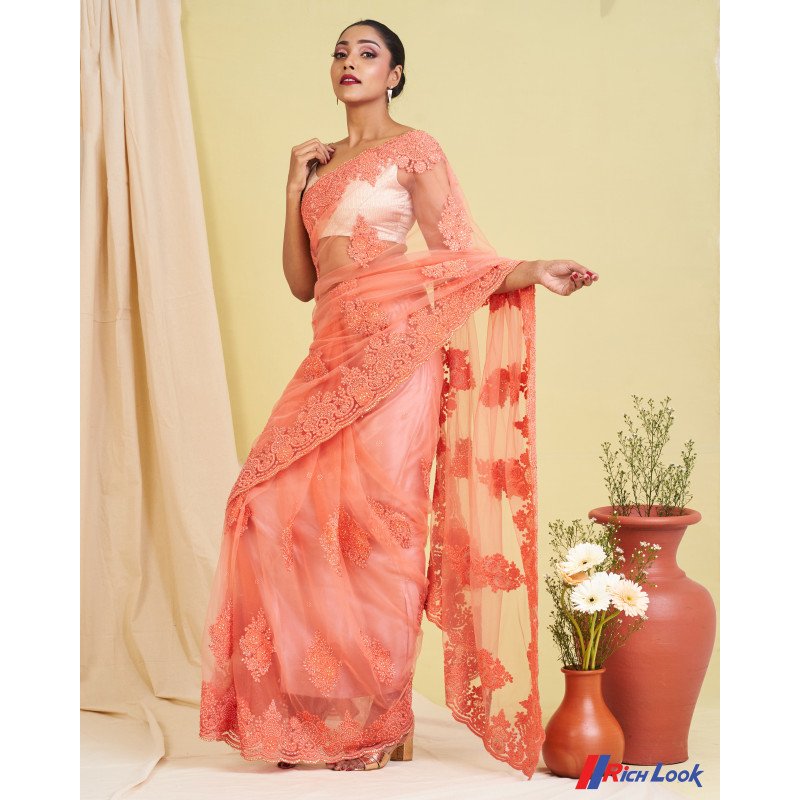 Net Embroidered Saree - Rich Look