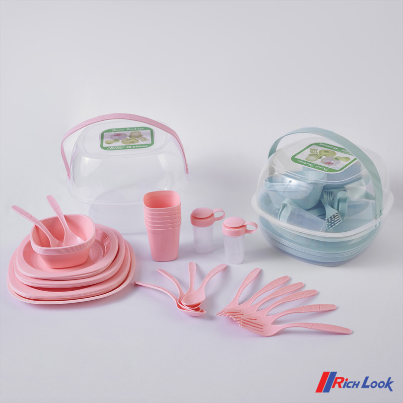 Plastic Picnic Tableware Set 45 Pcs - Rich Look