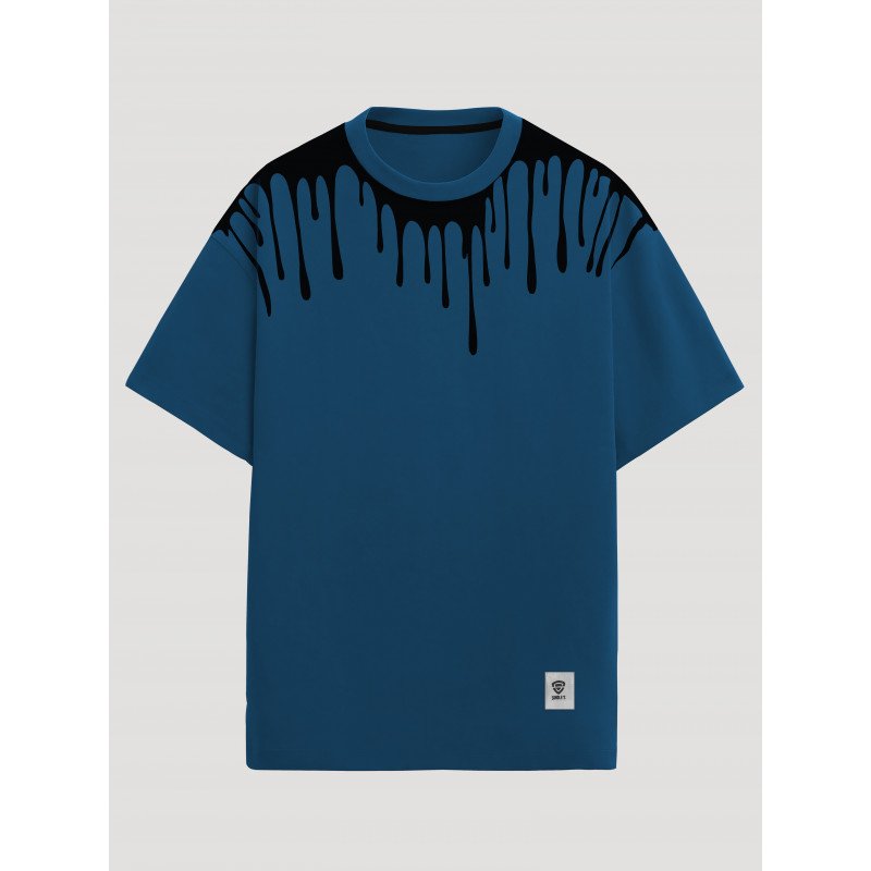 Techno Blue Ink spill Men's Oversized T-Shirt - Zoop